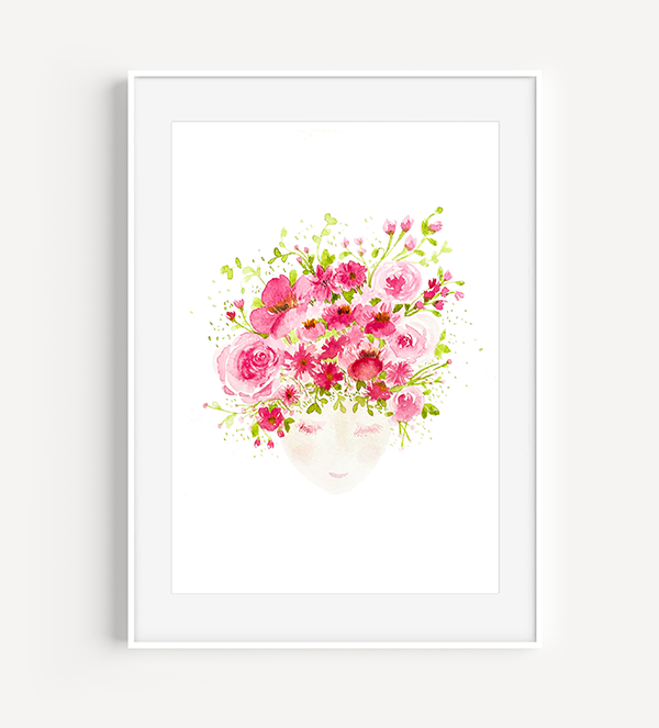 Pink Flower Power Watercolor Print - A Little Hello Co.