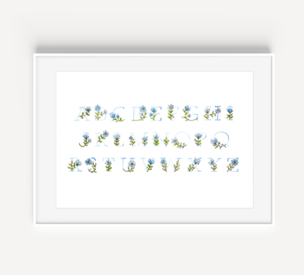 Blue Floral Alphabet Watercolor Print | A Little Hello Co.